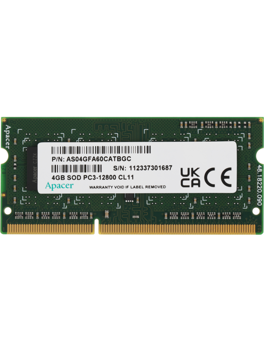 Память DDR3 4GB 1600MHz Apacer DS.04G2K. KAM RTL PC3-12800 CL11 SO-DIMM 204-pin 1.5В RTL