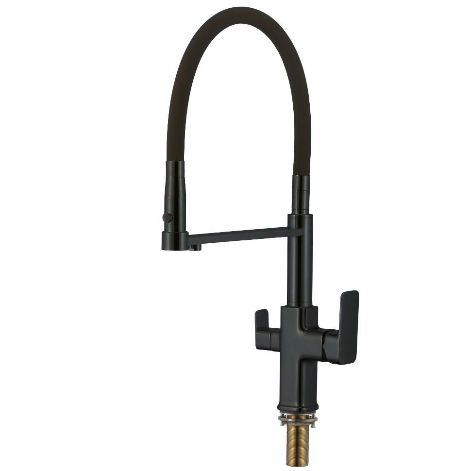 Смеситель для кухни Savol S-L1809H-01 черный, с гибким изливом и краном для питьевой воды, рычажный, латунь