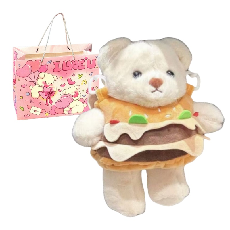 Плюшевая кукла унисекс KALULU Милый компаньон трансформирующийся медведь-воин, 30 см, Hamburger Backpack Style-28cm+LOVE Shopping Bag