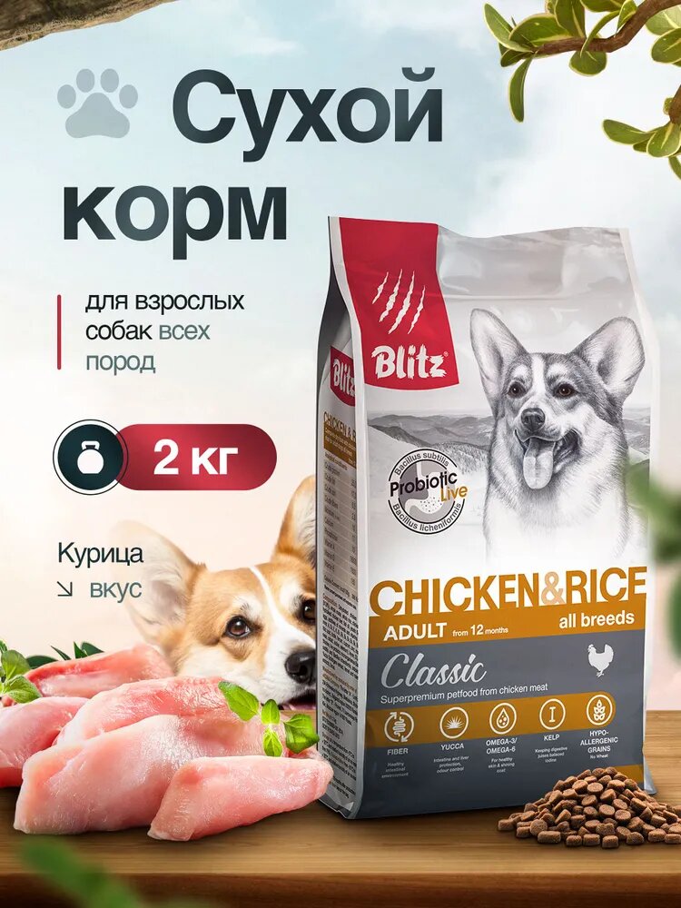 Сухой корм для собак Blitz с курицей и рисом Chicken&Rice 2 кг