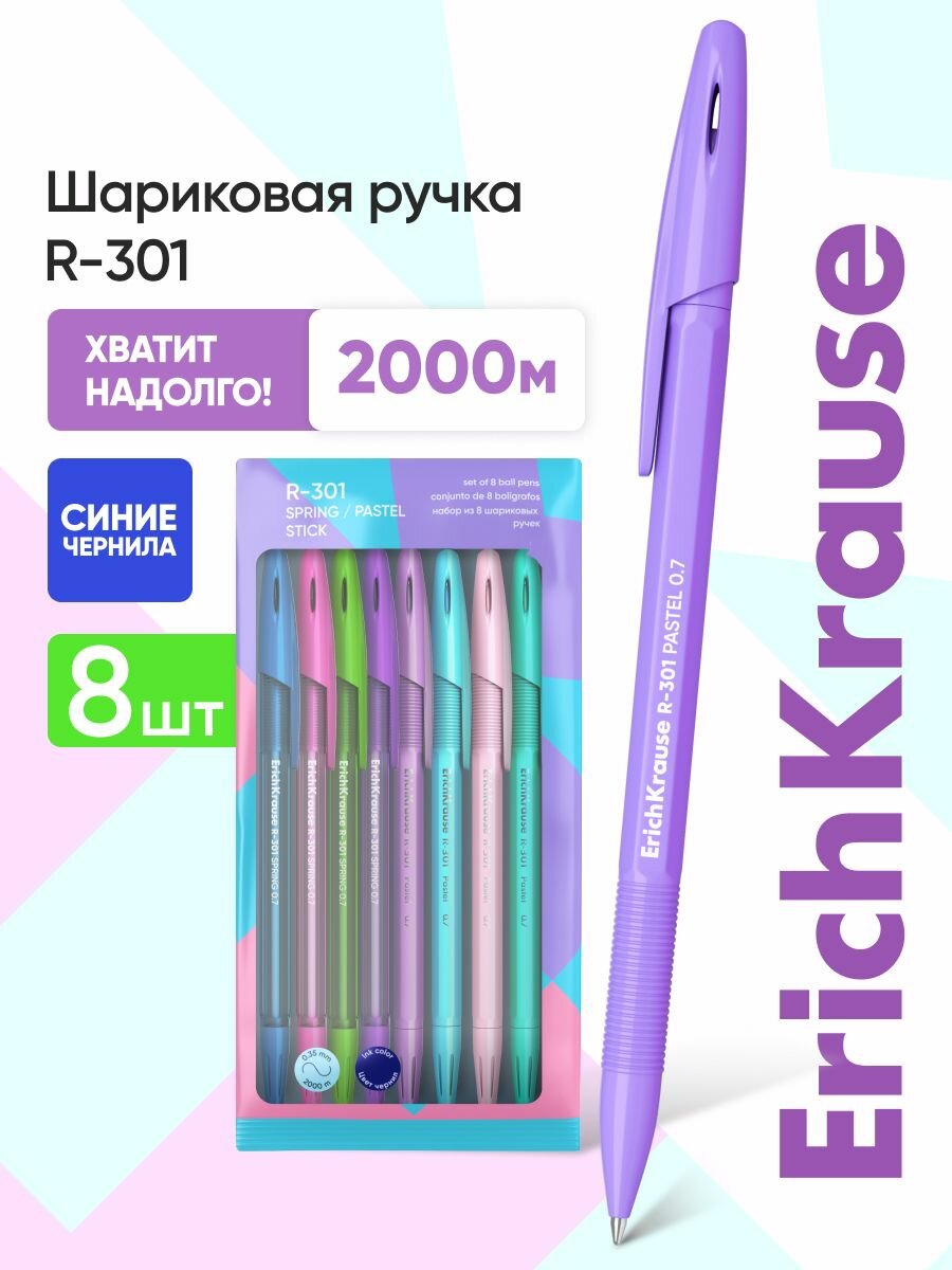 Ручки шариковые синие R-301 8 шт шариковые ручки R-301 синие ручки