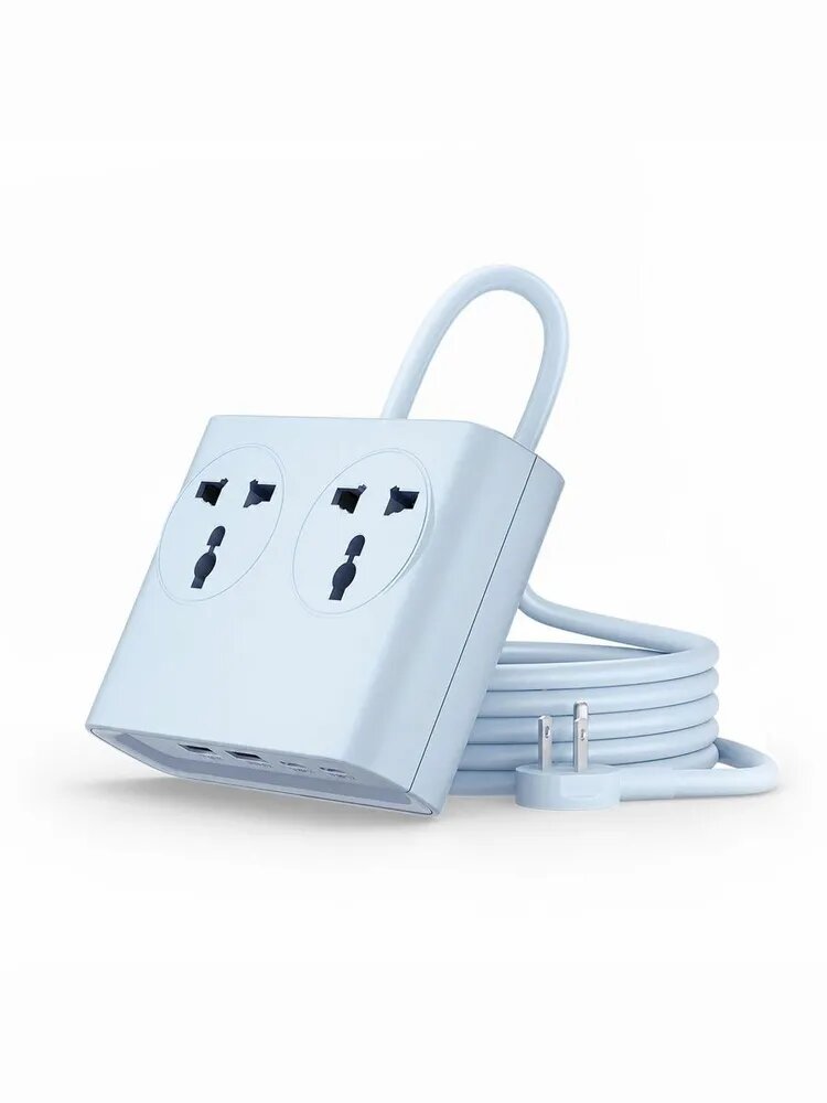 Дорожный разветвитель NTONPOWER US Plug Адаптер 6 в 1 (США/Япония/Таиланд), кабель 1.6м,2500Вт,4 USB (вкл. Type-C), синий