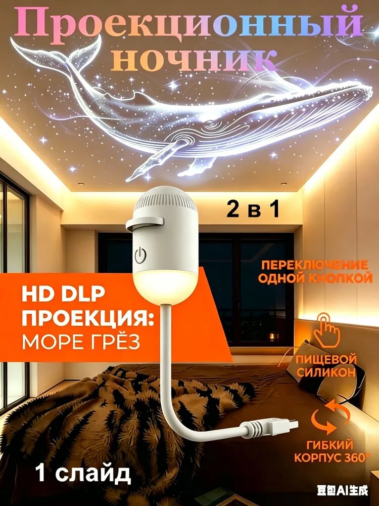 Светодиодный настенный светильник с USB-зарядкой, создающий атмосферу в помещении, белый ночник