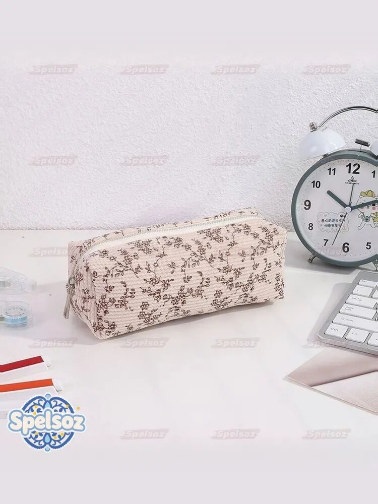 Вельветовый пенал-ниша большой емкости с цветочным принтом