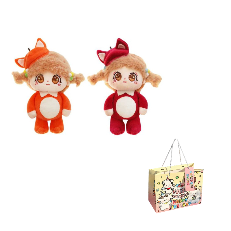 Плюшевая подвеска унисекс KUMAOYA Лисьи костюмы, [Red+Orange Style]2 Pack Bestie Set, высота 17 см