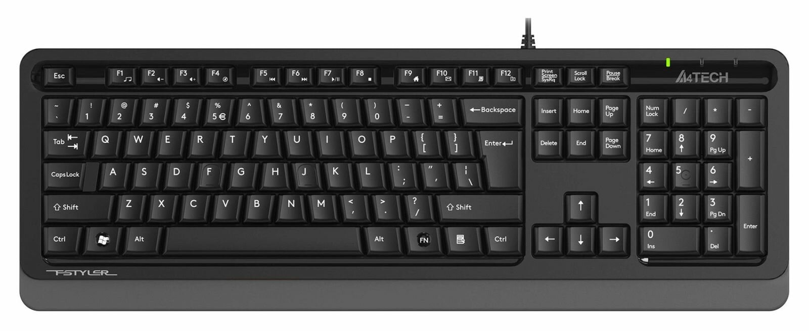 Клавиатура A4Tech FKS10, черно-серая, USB, подставка для запястий, длина кабеля 1.5 м (FKS10 GREY)