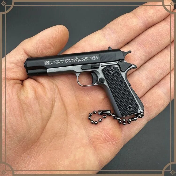 Модель пистолета 1911 с гравировкой, черный/серый, брелок из легированной стали
