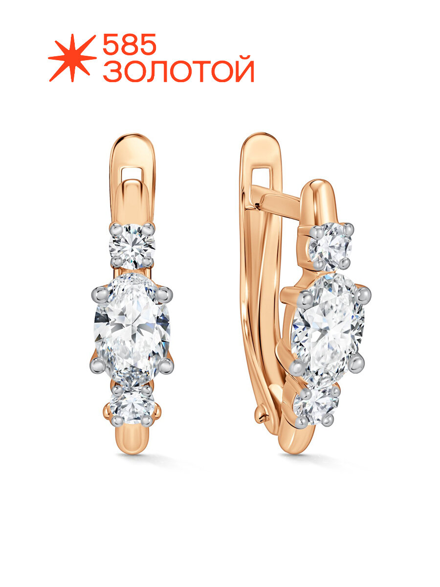 Серьги 585 ЗОЛОТОЙ, красное золото, 375 проба, фианит