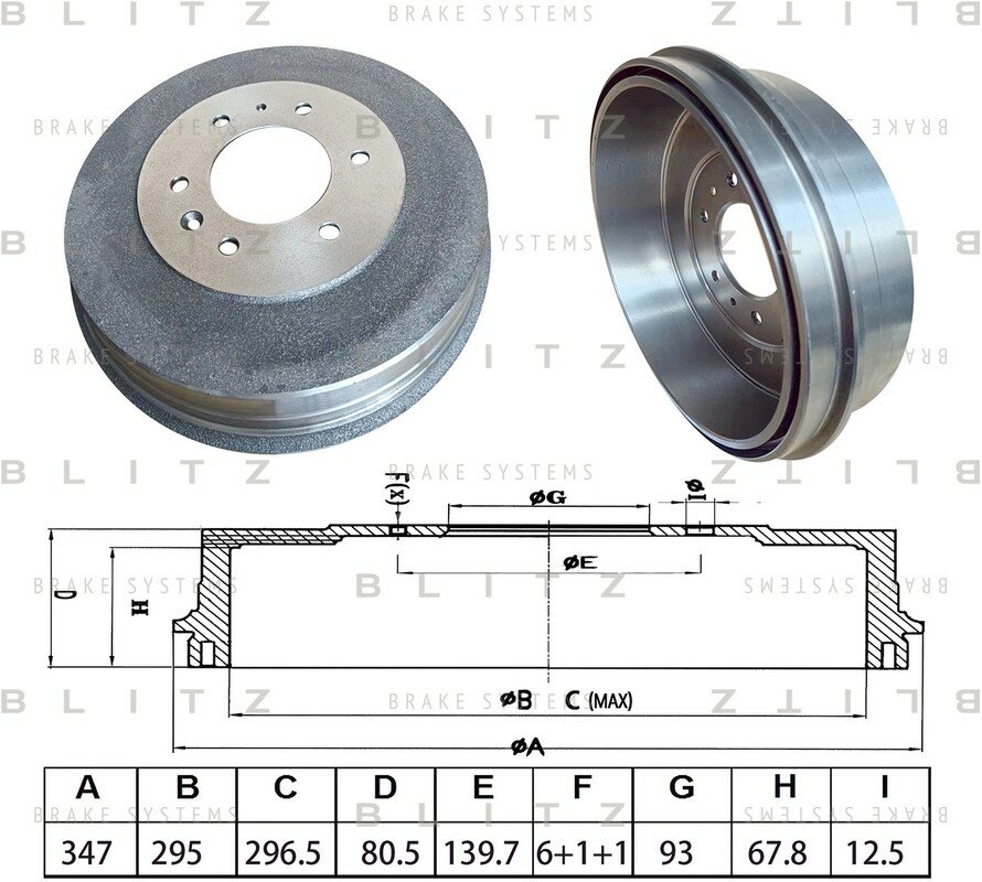 Барабан тормозной BLITZ MAZDA B-Serie 99->, FORD Ranger 99-> (BT0161)