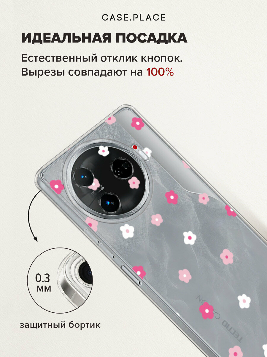 Чехол на Tecno Camon 30 Pro 5G / Текно Камон 30 Про 5G с принтом "Весенние цветочки рисунок", прозрачный — фото 1
