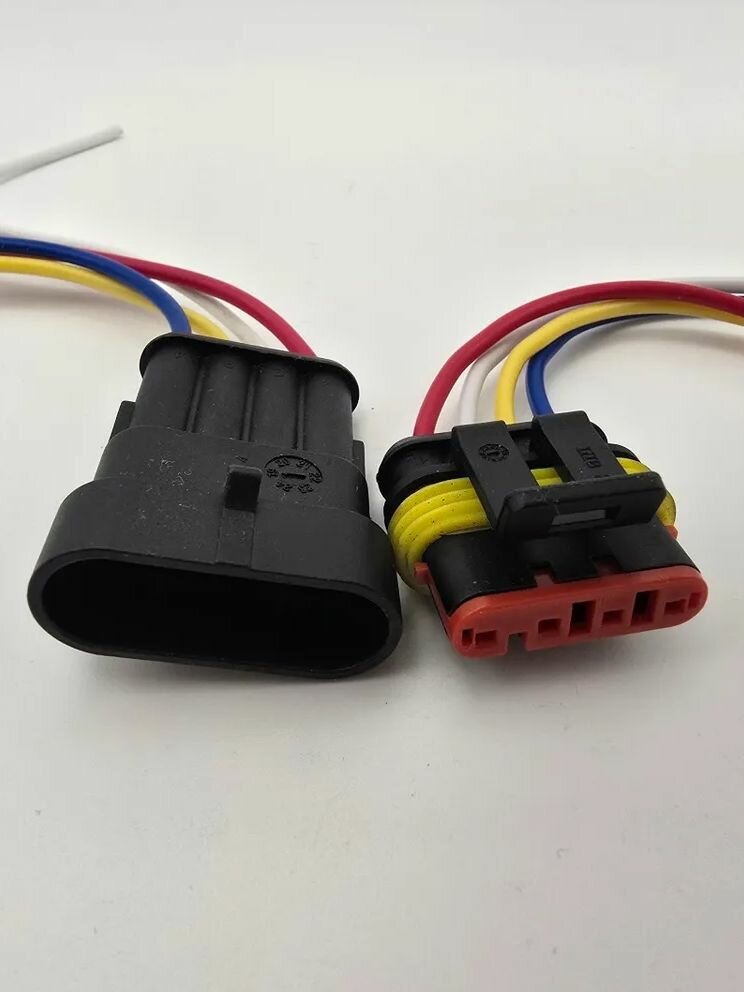 Разъем автомобильный 4 pin (4 контакта) черырёхконтактный c проводами, комплект 1 шт, герметичный (влагозащищенный), универсальный (мама + папа) (колодка)