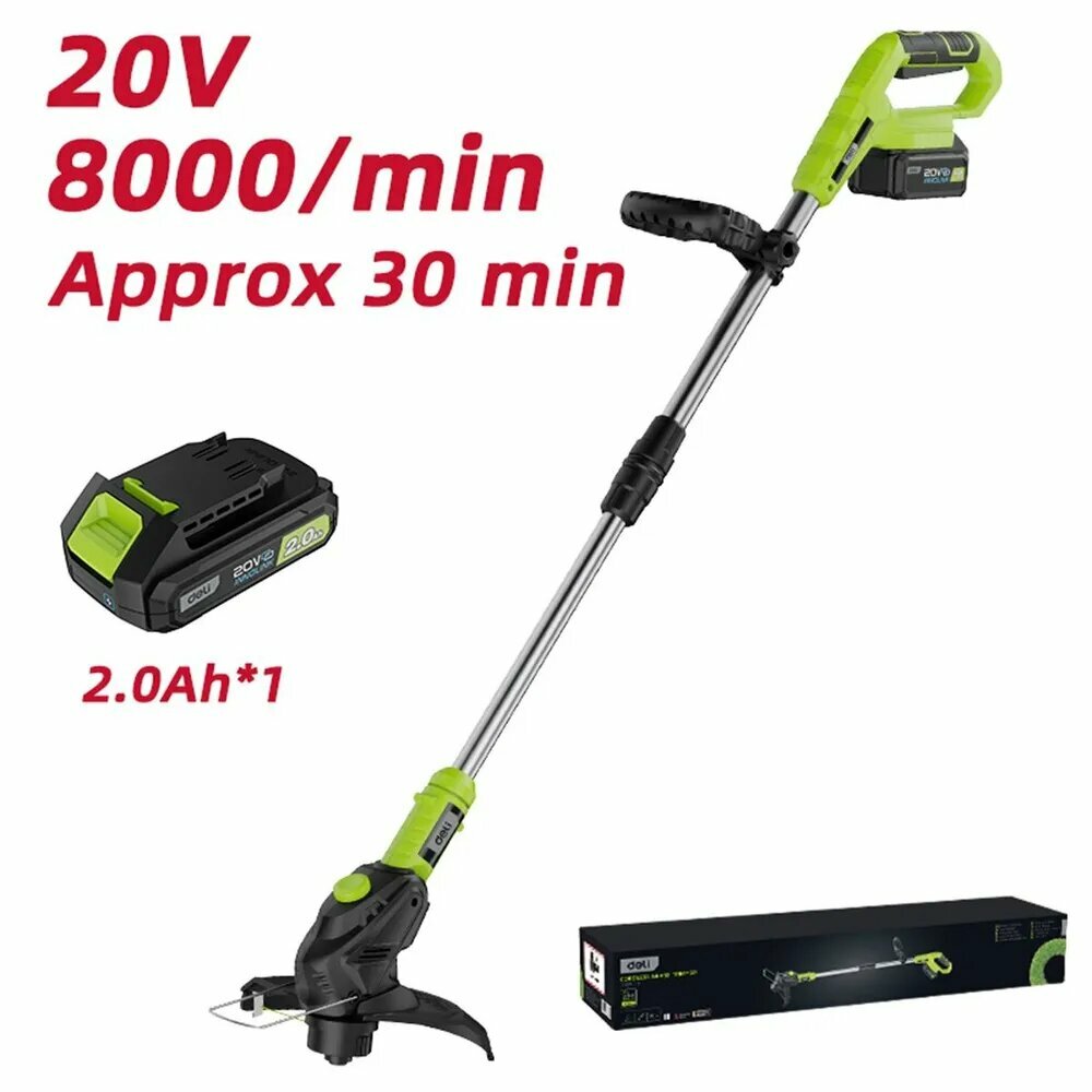 Триммер аккумуляторный Deli DG305-1 (1АКБ + ЗУ, 20В х 2Ач) диаметр скашивания 260мм, макс. обороты 8000об/мин