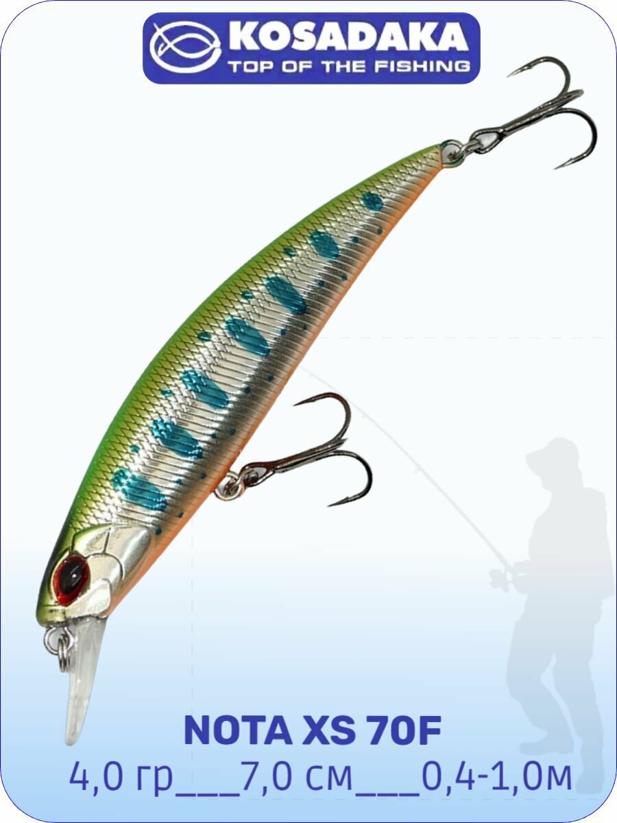 Воблер Kosadaka Nota minnow XS 70F плав, 70мм, 4г, 0.4-1.0м, цв. NTR