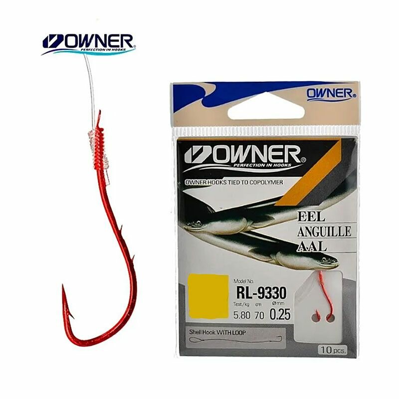 Крючок с поводком Owner RL-9330 №08-0.25мм 70см, 5.8кг EEL ANGUILLE AAL (10шт.)