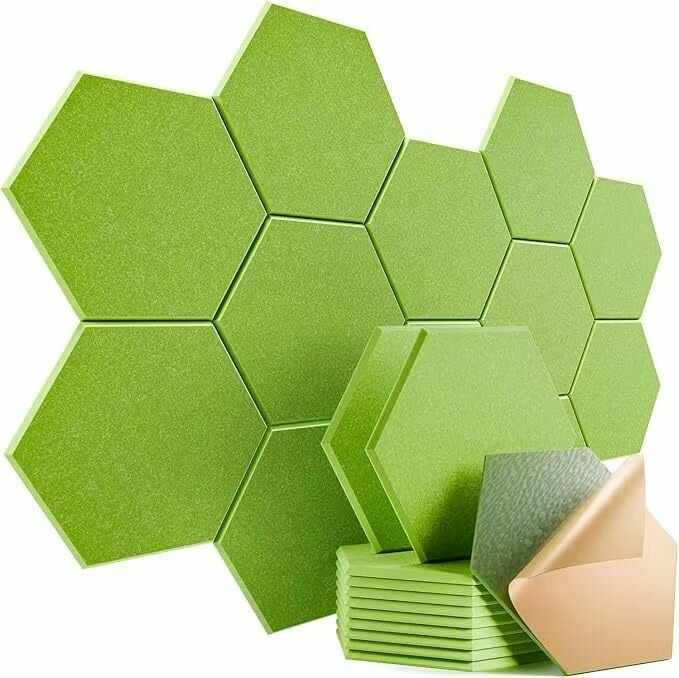 Вибропоглощающие шестигранные плиты с клейким слоем, 12 шт, 26x30x0.9 см