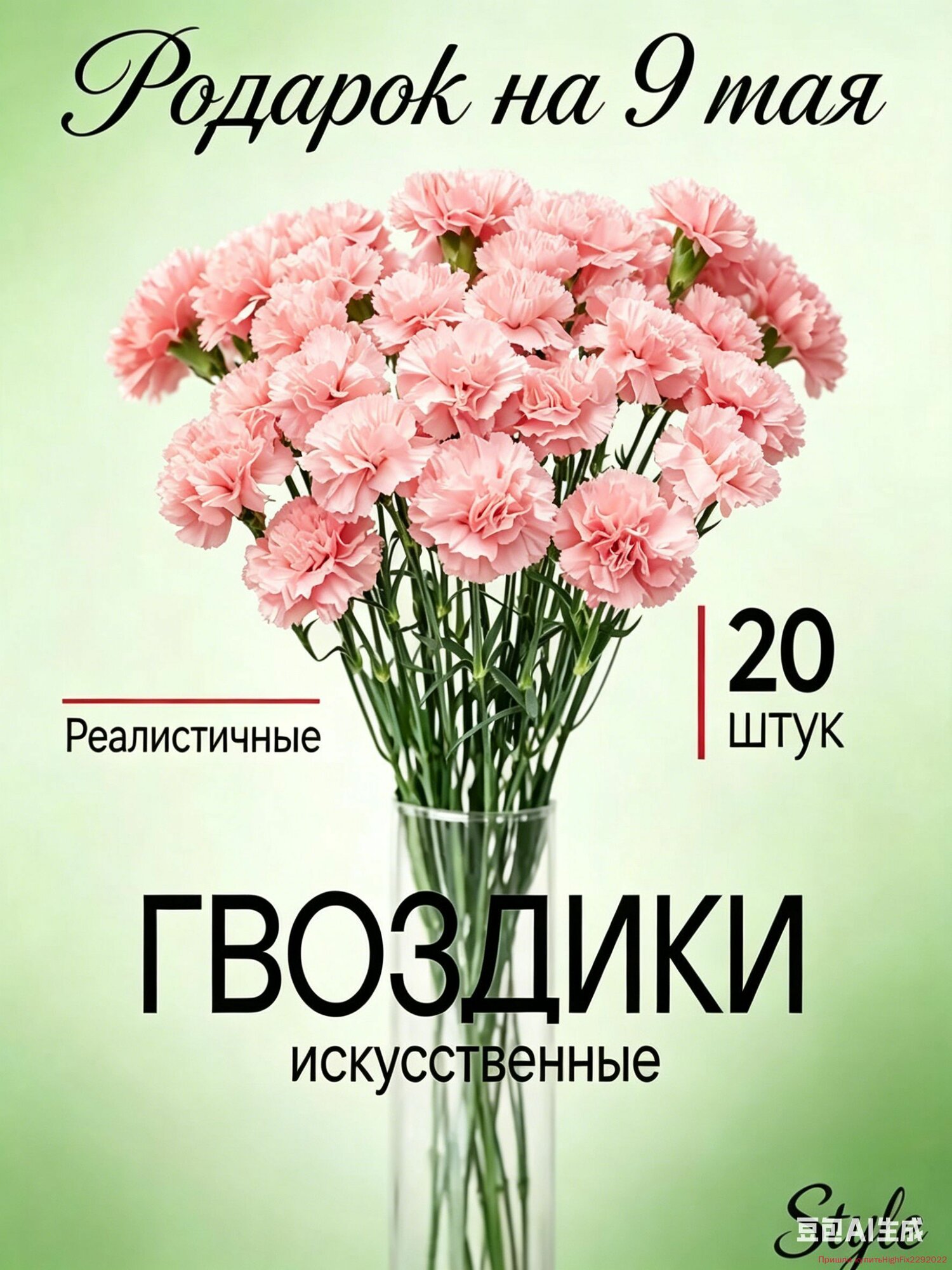 Букет из 20 искусственных гвоздик премиум