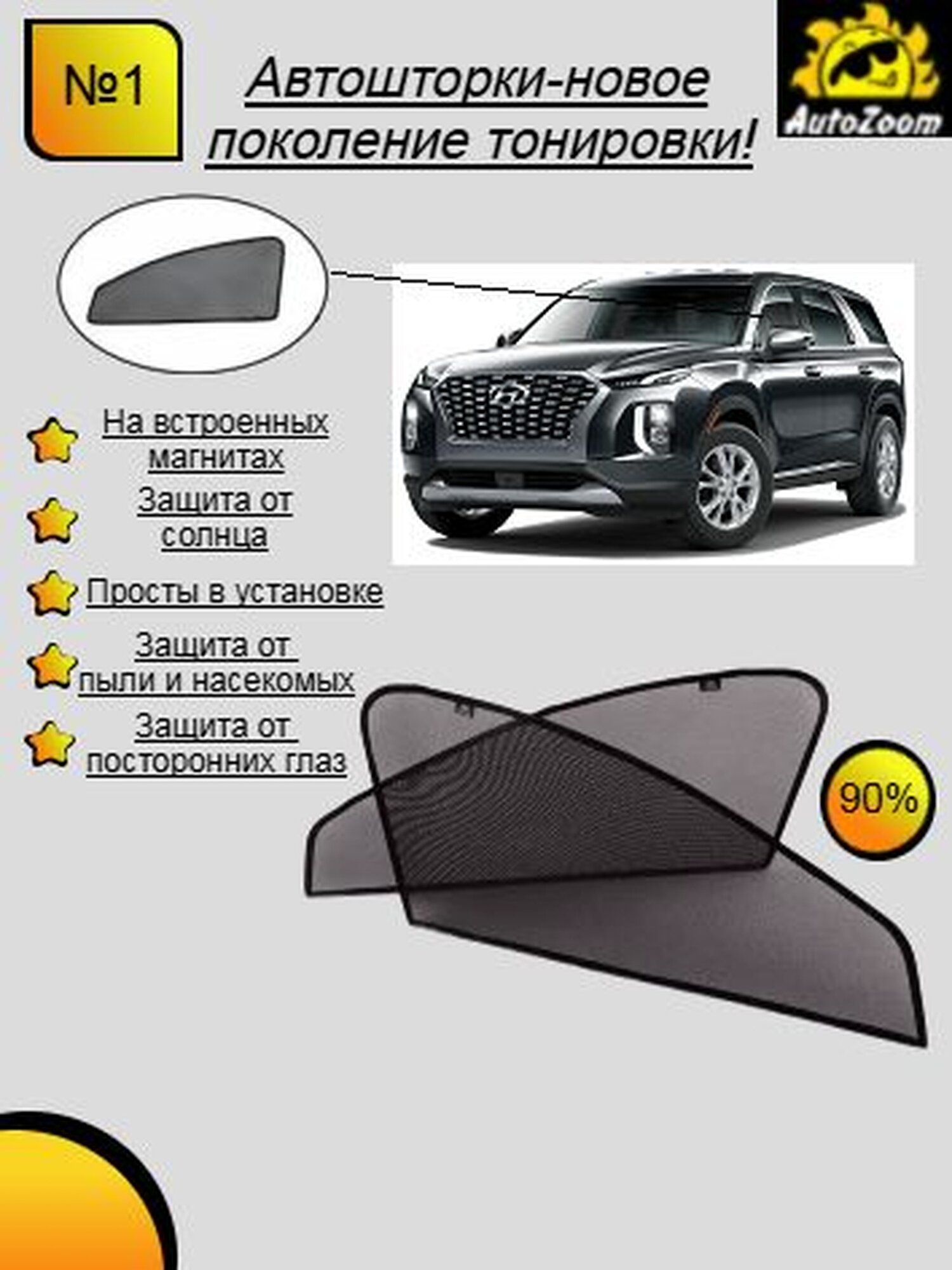 Автошторки магнитные для Hyundai Palisade (2018 - н. в.)на задние двери 2 шт