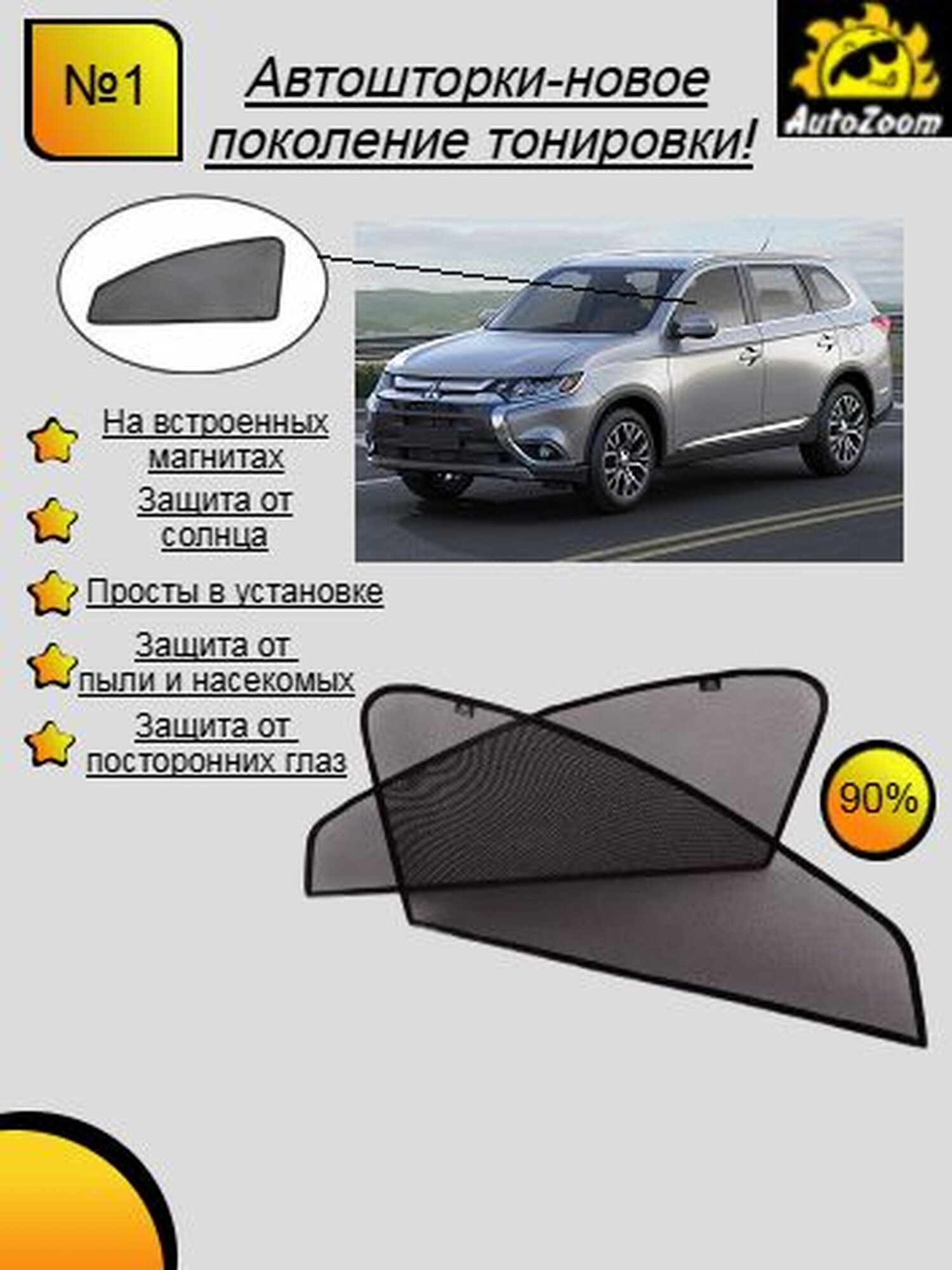 Автошторки магнитные для Mitsubishi Outlander 3 поколение, Рестайлинг (2018-н. в.), 5 дв. на передние двери 2 шт