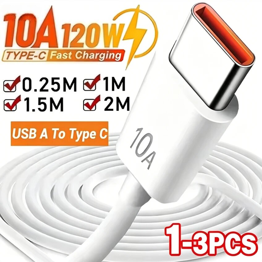 Кабель USB-C для сверхбыстрой зарядки 120 Вт 10 А, зарядное устройство USB-C для White 2PCS
