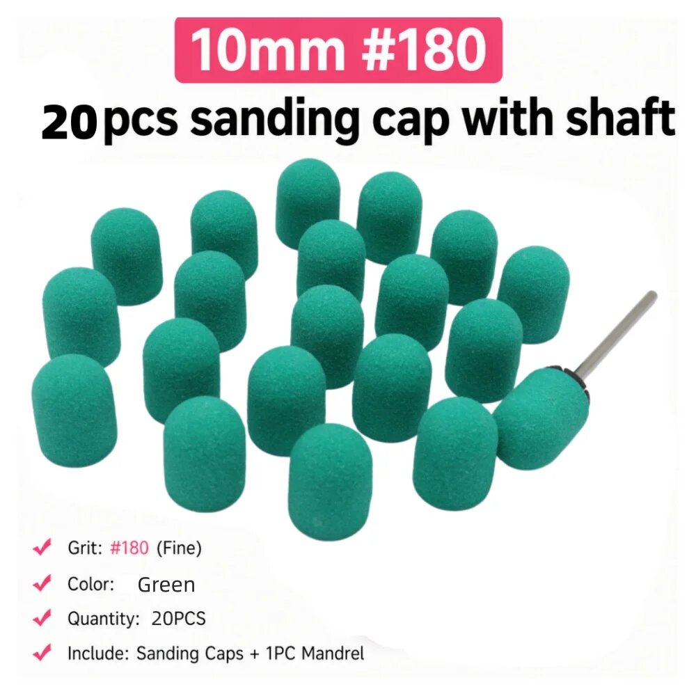 Насадки для маникюра 10мм, 20шт, Green 180Grit