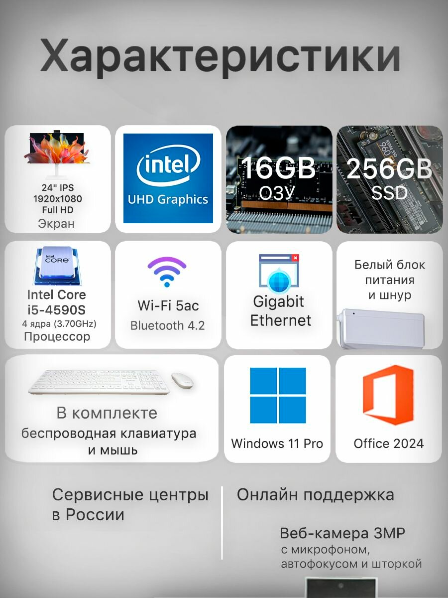 Моноблок DuKon 24" Core i5-4590s 4ядра 3.70GHz ОЗУ 16GB SSD 256GB Windows 11 MS Office — фото 1