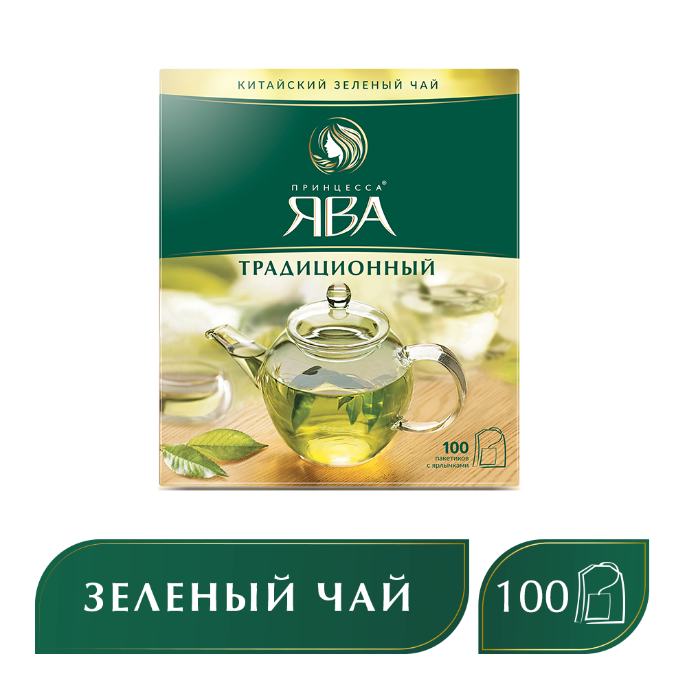 Принцесса Ява Традиционный зеленый чай в пакетиках, 100 шт