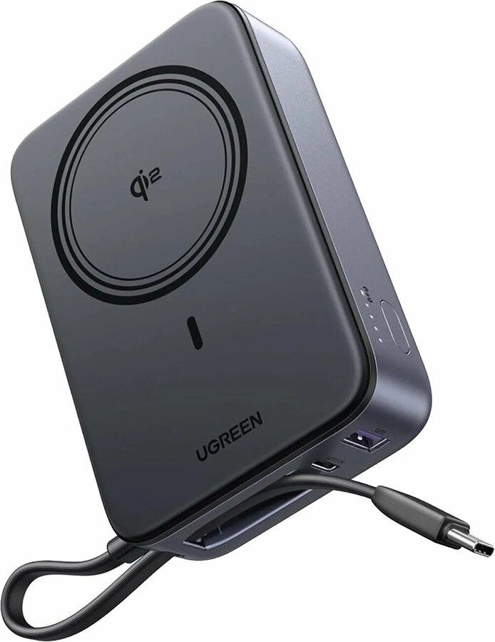 Внешний аккумулятор UGREEN PB567 (55450B) Magnetic 20000mAh Wireless QI2 15W Power Bank. Цвет: серый космос