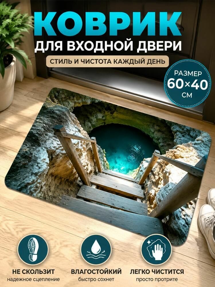 Коврик прихожая 3D оптическая иллюзия. Бархат. 40x60 см. Для входа.