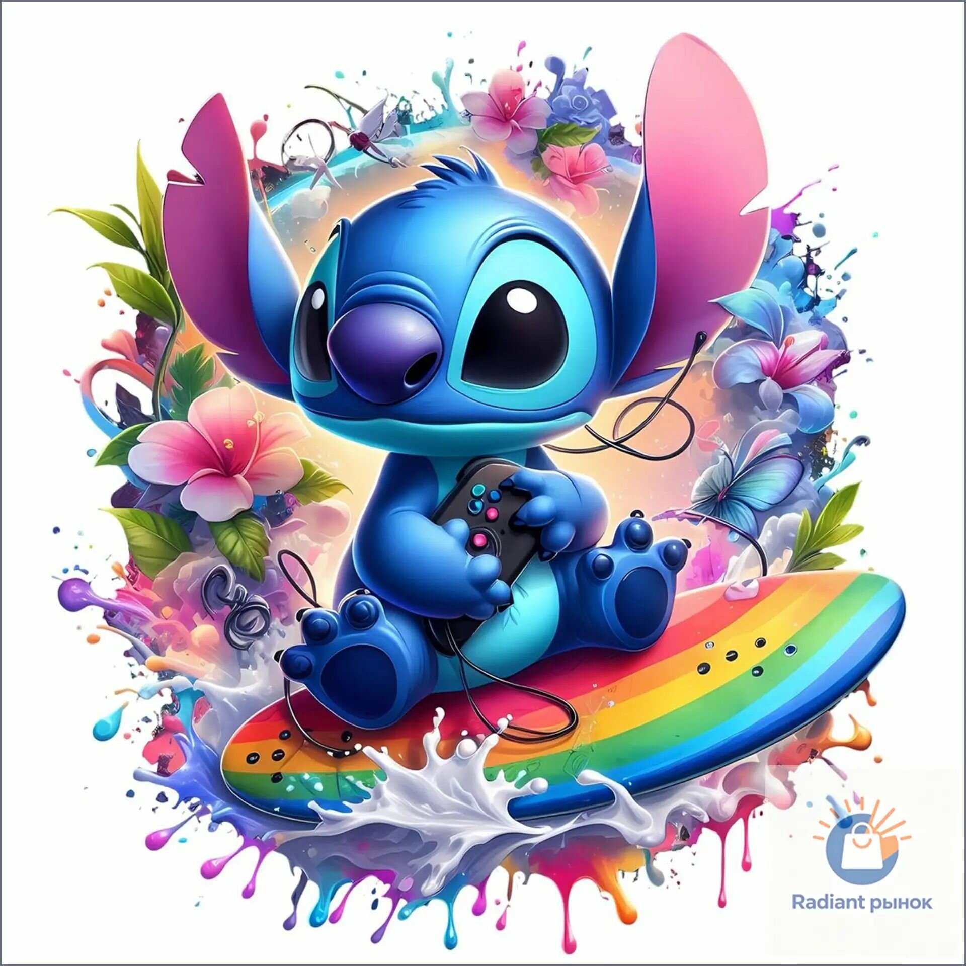 Цифровая живопись Сёрф-Ститч из мультфильмов Disney, холст 20 20 см