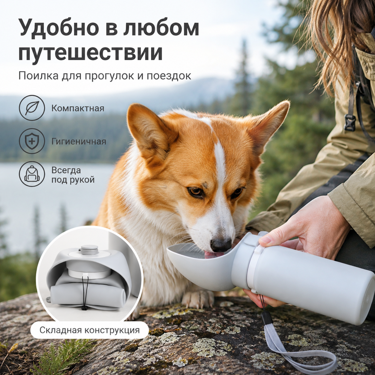 Складная дорожная поилка для собак 550 мл, портативная бутылка с чашей для прогулок и путешествий
