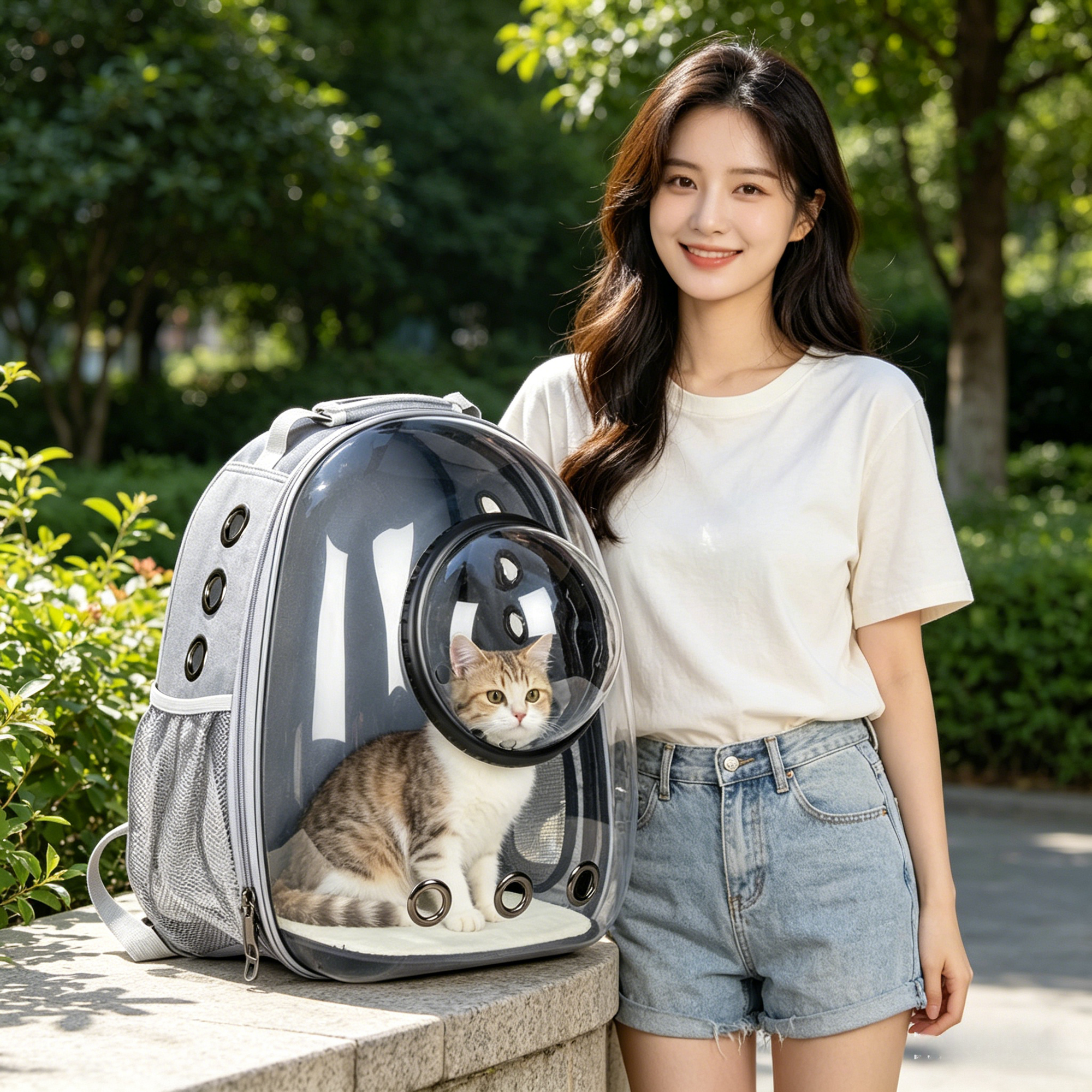 Портативный дышащий рюкзак большой вместимости go out space capsule cat-серый