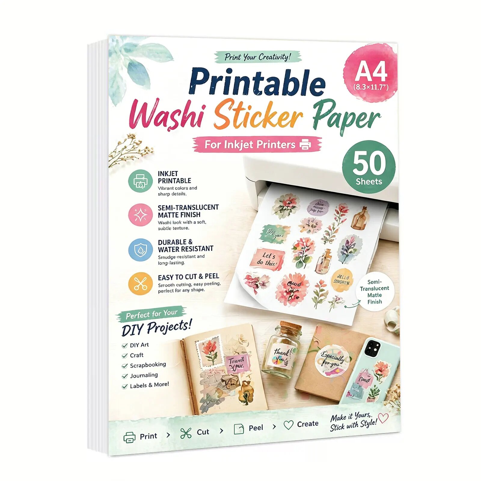 Полупрозрачная матовая бумага для печати наклеек A4 50 Sheets A4 Matte