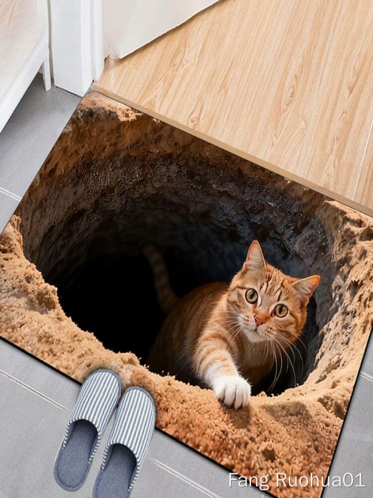 Коврик Fang Ruohua01 3D-дизайн с котом, квадратный, для прихожей, коврик для пола — фото 1