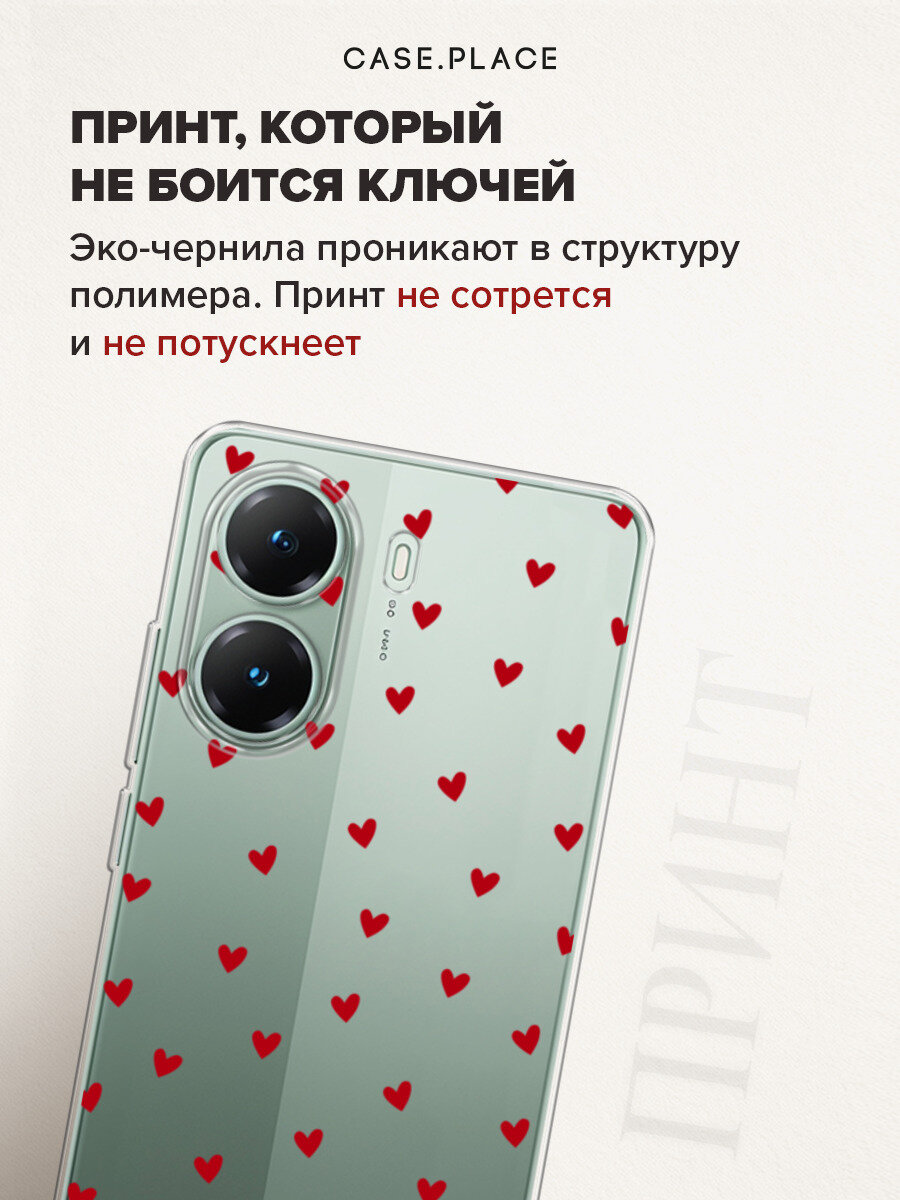 Чехол на Poco X7 Pro / Поко X7 Про с принтом "Red hearts", прозрачный — фото 1