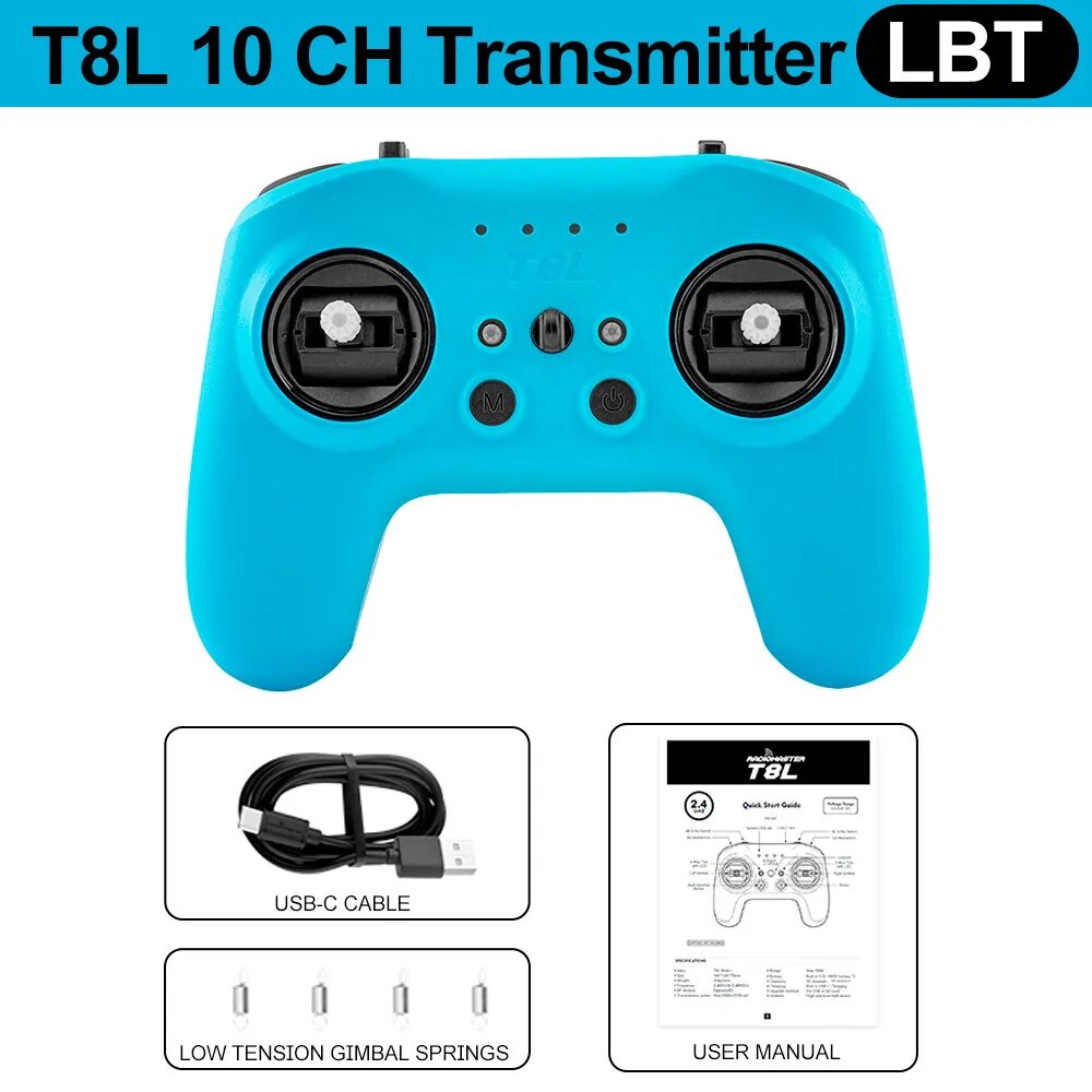 RadioMaster T8L 2.4G 10-канальный пульт дистанционного управления с ходовыми джойстиками Hall и регулируемой мощностью 10-100 мВт.