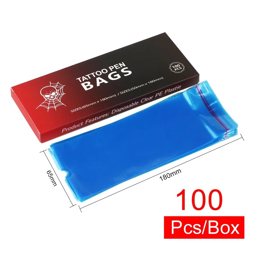 Пластиковые пакеты для тату-машинок, Blue, 100 шт