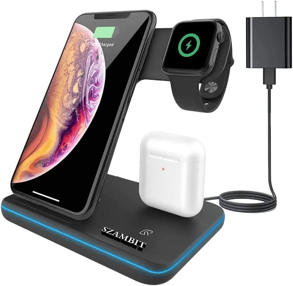 15 Вт 3 в 1 беспроводная зарядная док-станция Qi для iPhone 14 13 12 11 iWatch 7 6 Airpods
