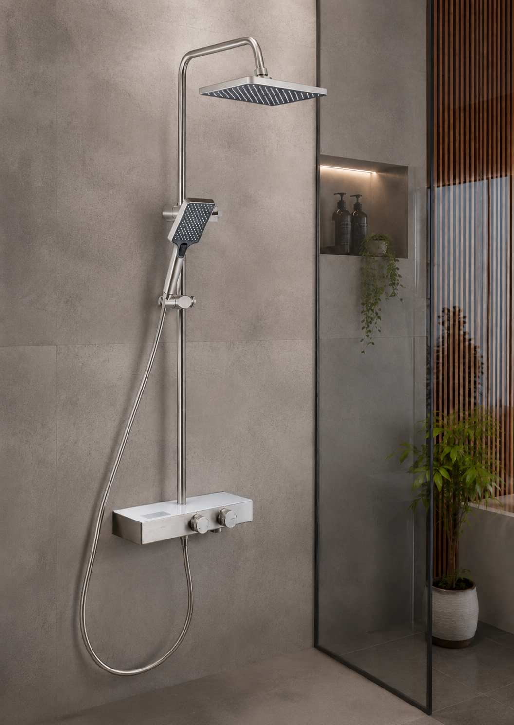 Душевая система EKKO E2511-5 с тропическим душем, ручной лейкой и смесителем, сатин
