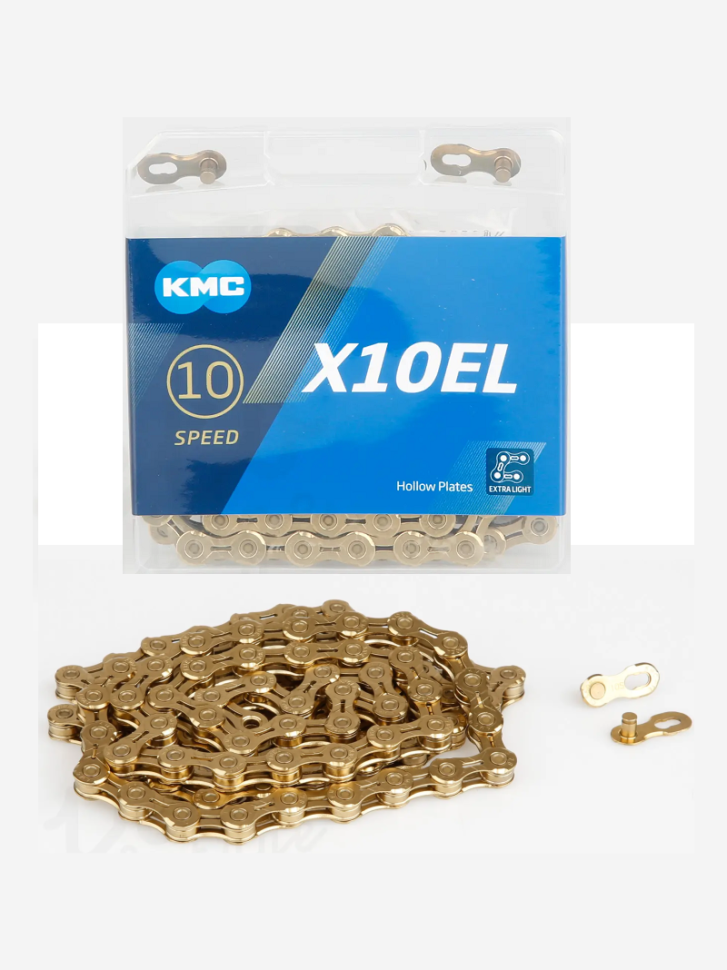 Цепь велосипедная KMC X10EL Ti-N 10 скоростей, 114 звеньев, облегченная, Gold