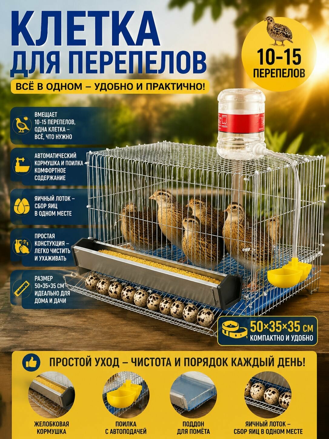 Клетка для перепелов, перепёлок на 15 голов 50*35*35CM