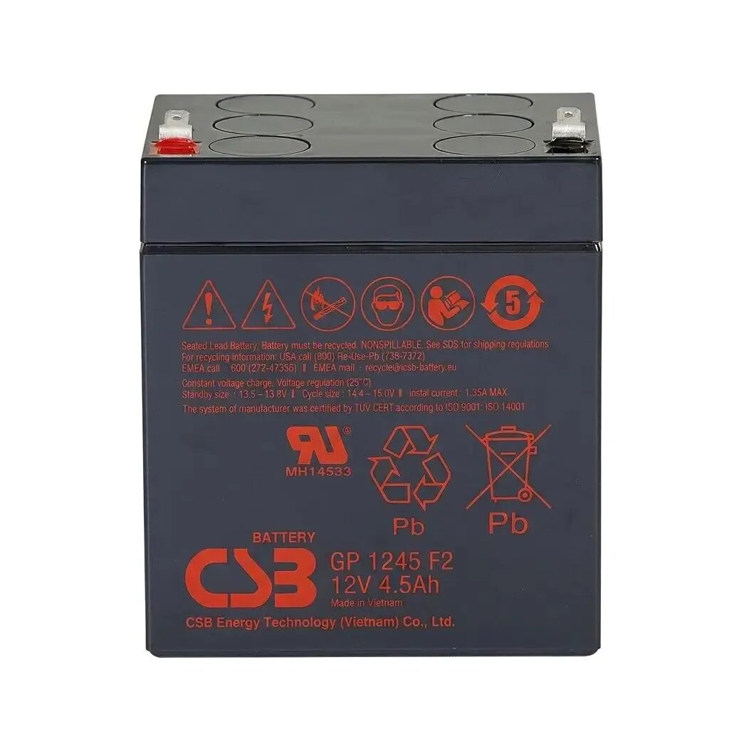 Аккумуляторная батарея CSB GP1245 F2 для ИБП, 12В, 4.5Ач