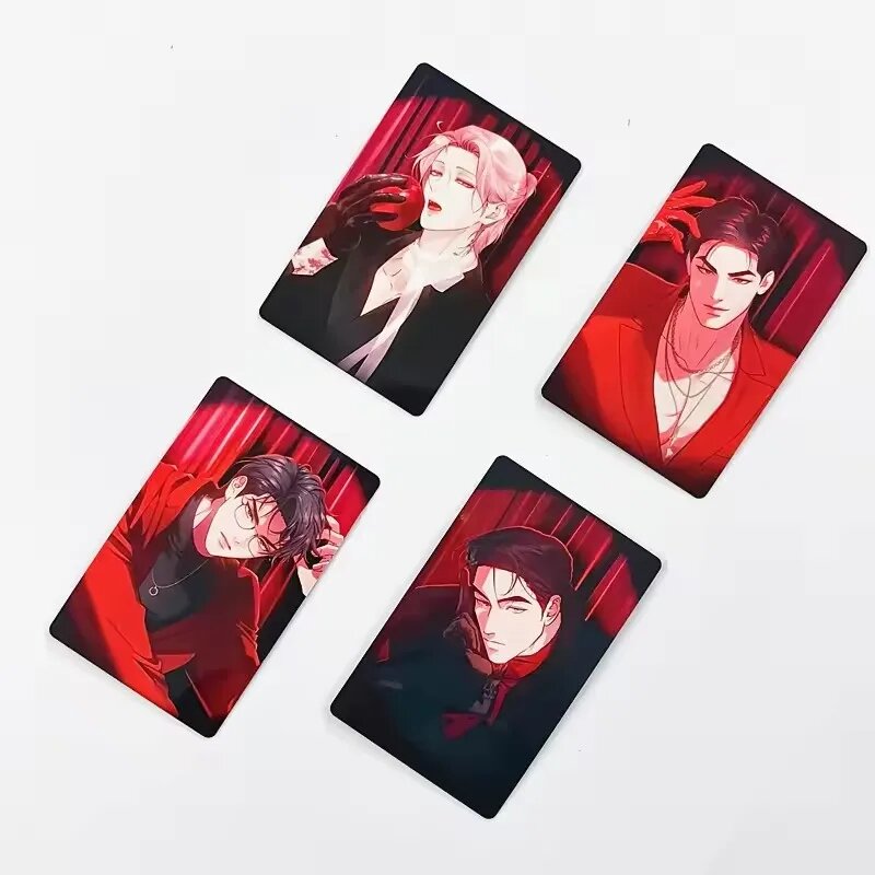 Набор из 4 корейских фотокарточек Webtoon Feel The Red - двусторонние ломо-карточки с персонажами манги, подарок для косплея