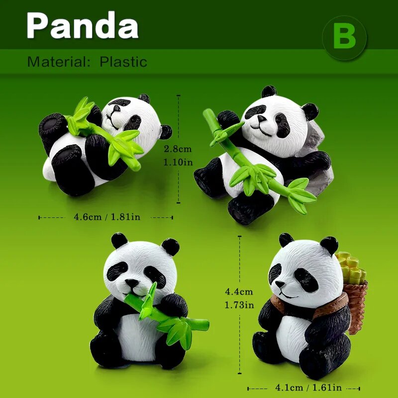 Набор фигурок панд из пластика, 4шт, Color: 4pcs Panda-B