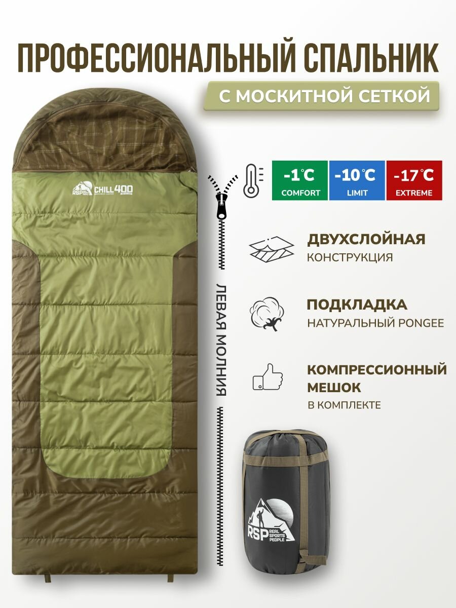 Спальный мешок с москитной сеткой RSP CHILL 400 L (молния слева)