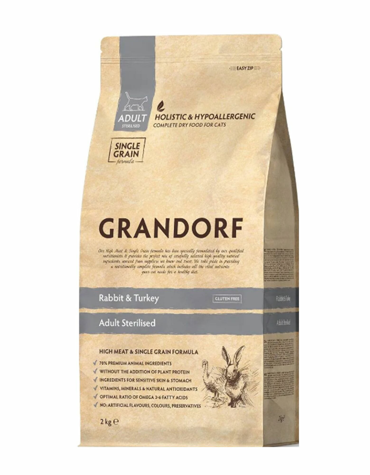 Grandorf Корм сухой Кролик с индейкой для стерилизованных кошек, 2 кг