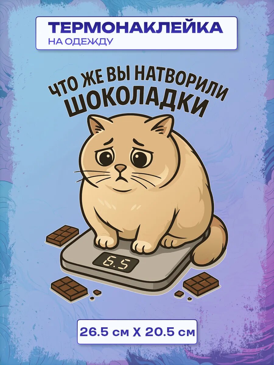Термонаклейка с котом на весах и надписью