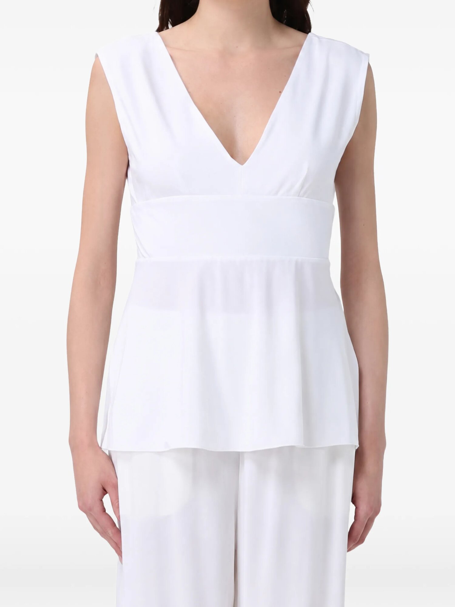 Топ Max Mara V-neck top, размер 38, бежевый/белый — фото 1