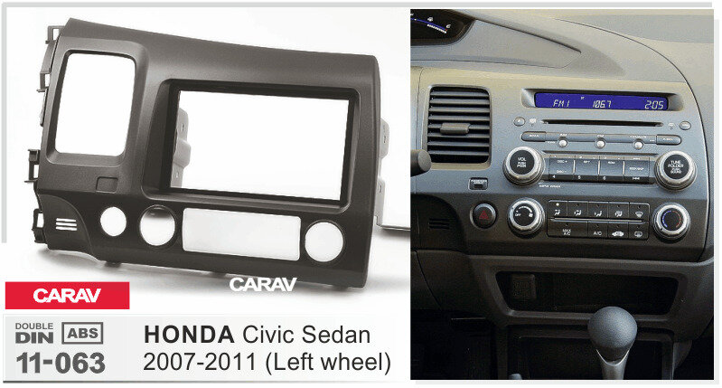 Переходная рамка 2-DIN для HONDA Civic Sedan 2007-11 (руль слева / серый) CARAV 11-063