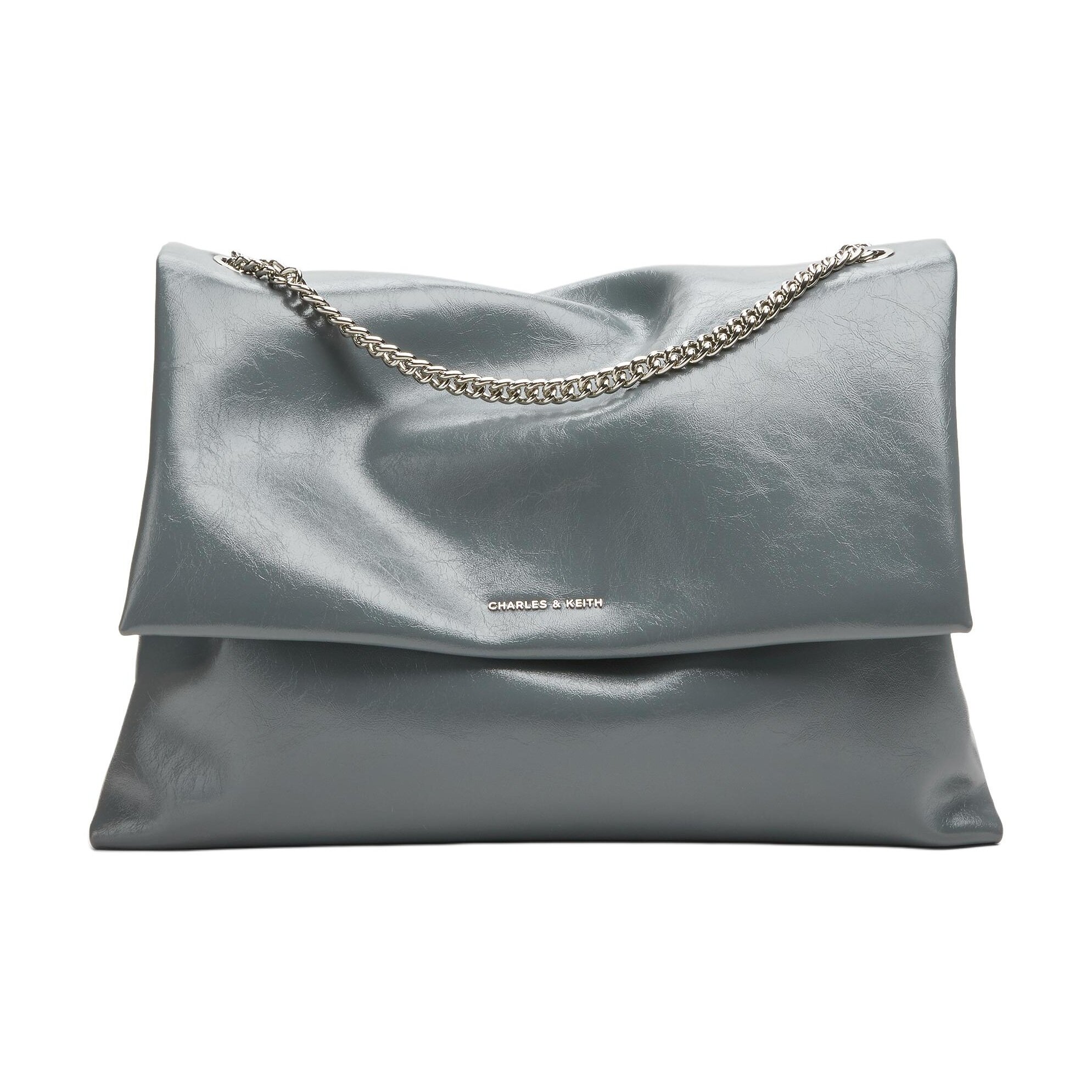 Сумка CHARLES & KEITH, фактура плетеная, серый