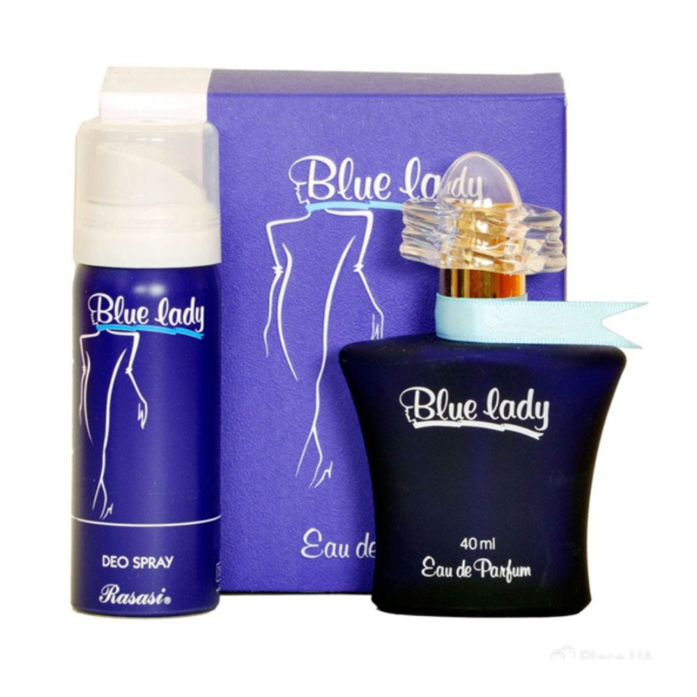 Rasasi Blue Lady Set 40 мл парфюмерная вода + 50 мл дезодорант, женские, цветочные, древесные